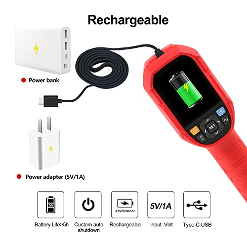 UNI-T UTi260B Thermal Camera Imager 49152Pixels 256x192 IR Resolution Handheld Infrared Camera Thermal Imaging IP65 2 Meter Drop Durability Rechargeable 7 Palettes 2.8” LCD Display Screen 16GB MicroSD