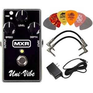 mxr m68 uni-vibe chorus vibrato effects pedal bundle with ac/dc adapter power supply for 9 volt dc 1000ma, 2 metal-ended guitar patch cables and 6 dunlop guitar picks