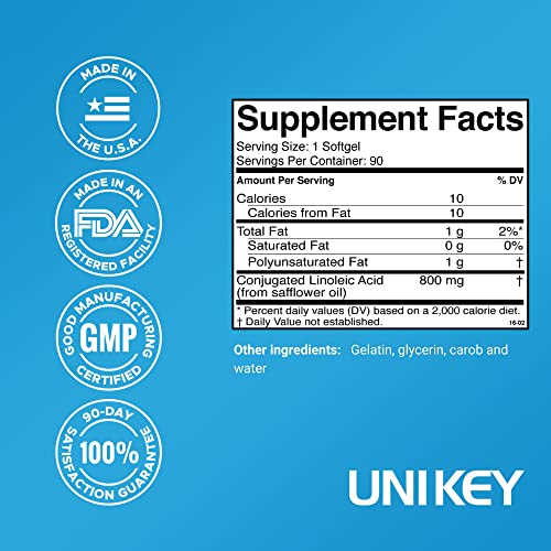 Uni Key Health CLA-1000 | Naturally Supports Healthy Weight Management | 800 mg Conjugated Linoleic Acid | 90 Servings