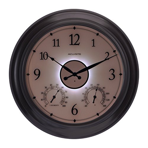 AcuRite 75133M LED Illuminated Outdoor Clock with Temperature and Humidity, 24", Black