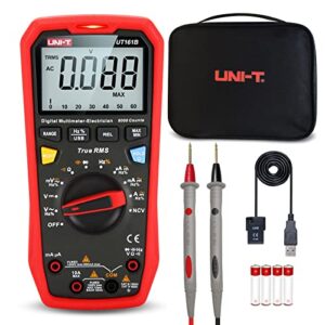 uni-t digital multimeter ut161b, true rms 6000 counts 1000v ac/dc ncv, measures voltage current resistance capacitance frequency duty cycle, tests diodes transistors