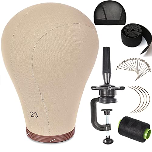 ZGCY 23 Inch Wig Head Cork Canvas Block Head Mannequin Head With Stand for Making Wigs (21''-24''INCH)