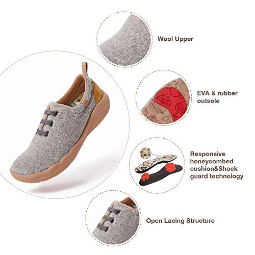 UIN Women's Walking Shoes Slip On Wool Lace-up Casual Lightweight Comfort Fashion Sneaker Segovia Light Grey (9.5)