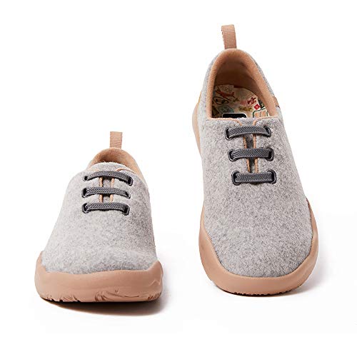 UIN Women's Walking Shoes Slip On Wool Lace-up Casual Lightweight Comfort Fashion Sneaker Segovia Light Grey (9.5)