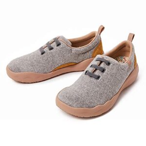 UIN Women's Walking Shoes Slip On Wool Lace-up Casual Lightweight Comfort Fashion Sneaker Segovia Light Grey (9.5)