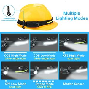 COSOOS 2 Rechargeable Headlamps, Bright LED Headlamp Flashlight, 1000 Lumen 230° Wide Beam & Spotlight, Sensor Mode, 2.4oz Lightweight Head Lamp with Clips for Hardhat, Camping, Running, Hiking