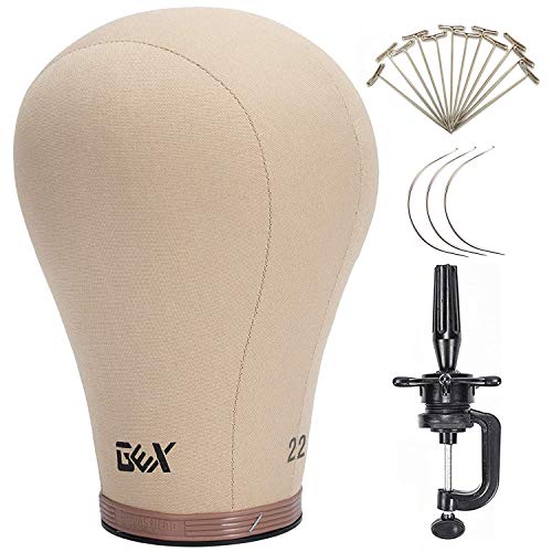 gexworldwide GEX Cork Canvas Block Head Mannequin Head Wig Display Styling Head With Mount Hole (Light Brown, 22")