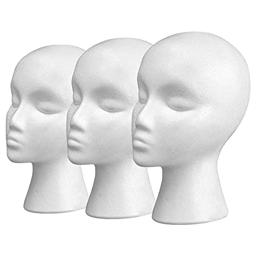 11" 3 Pcs Wig Head - Tall Female Foam Mannequin Wig Stand and Holder for Style, Model And Display Hair, Hats and Hairpieces, Mask - for Home, Salon and Travel