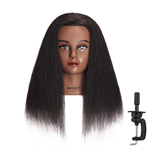 Hairingrid Mannequin Head 14" 100% Real Hair Hairdresser Cosmetology Mannequin Manikin Training Head Hair and Free Clamp Holder (14 Inch)