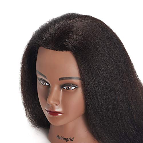 Hairingrid Mannequin Head 14" 100% Real Hair Hairdresser Cosmetology Mannequin Manikin Training Head Hair and Free Clamp Holder (14 Inch)