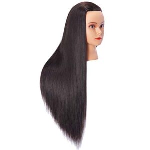 Hairlink 26-28'' Mannequin Head Synthetic Fiber Long Hair Styling Training Head Dolls for Cosmetology Manikin Maniquins Practice Head with Clamp Stand Holder (6611LB0220)