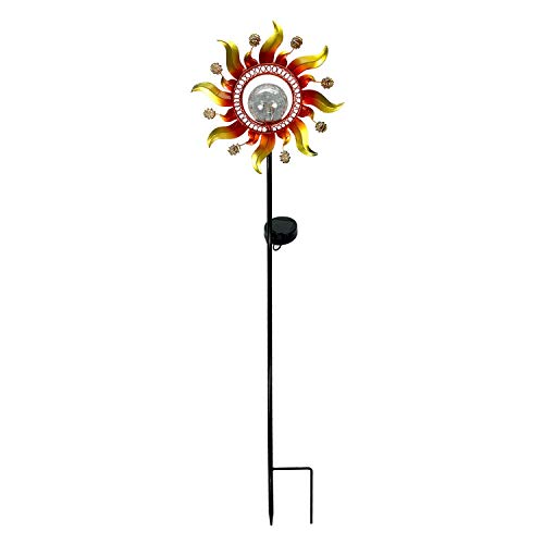 Unido Box Solar Powered Metal Sunray Garden Stake with Color Changing LED Light and Mosaic Glass Crackle Ball