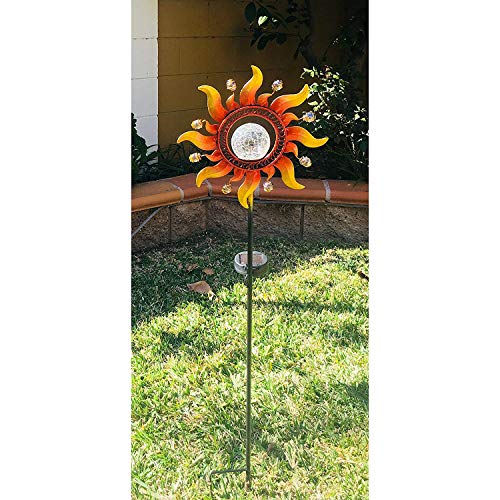 Unido Box Solar Powered Metal Sunray Garden Stake with Color Changing LED Light and Mosaic Glass Crackle Ball