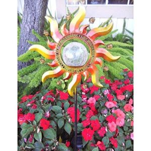 Unido Box Solar Powered Metal Sunray Garden Stake with Color Changing LED Light and Mosaic Glass Crackle Ball