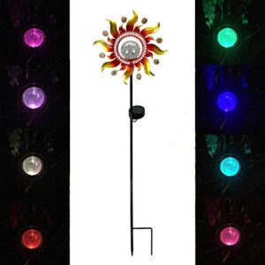 Unido Box Solar Powered Metal Sunray Garden Stake with Color Changing LED Light and Mosaic Glass Crackle Ball