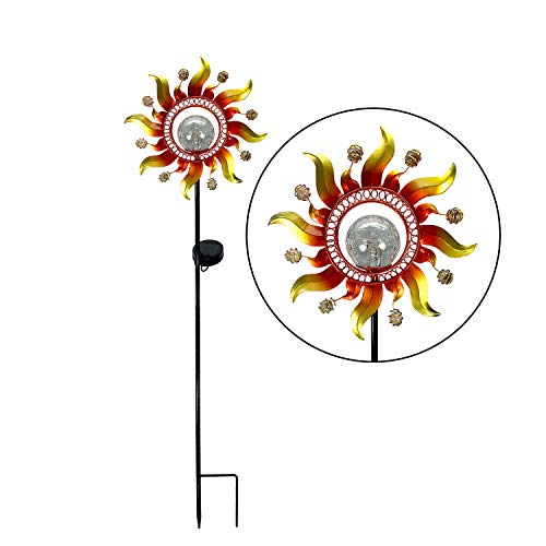 Unido Box Solar Powered Metal Sunray Garden Stake with Color Changing LED Light and Mosaic Glass Crackle Ball