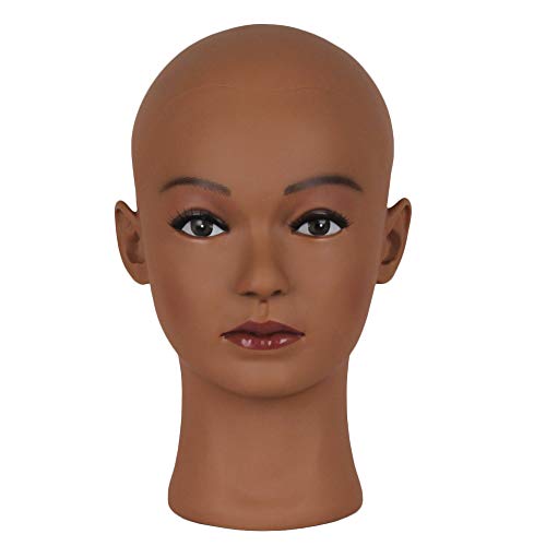 HAIR WAY Bald Mannequin Head Female Professional Cosmetology Head Make up Doll Head for Wig Making, Displaying, Eyeglasses, Hair with T-pins (Dark Brown)