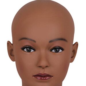 HAIR WAY Bald Mannequin Head Female Professional Cosmetology Head Make up Doll Head for Wig Making, Displaying, Eyeglasses, Hair with T-pins (Dark Brown)