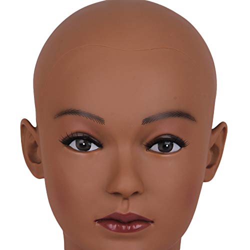 HAIR WAY Bald Mannequin Head Female Professional Cosmetology Head Make up Doll Head for Wig Making, Displaying, Eyeglasses, Hair with T-pins (Dark Brown)