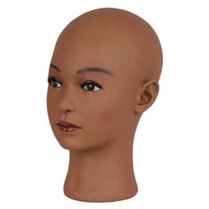 HAIR WAY Bald Mannequin Head Female Professional Cosmetology Head Make up Doll Head for Wig Making, Displaying, Eyeglasses, Hair with T-pins (Dark Brown)