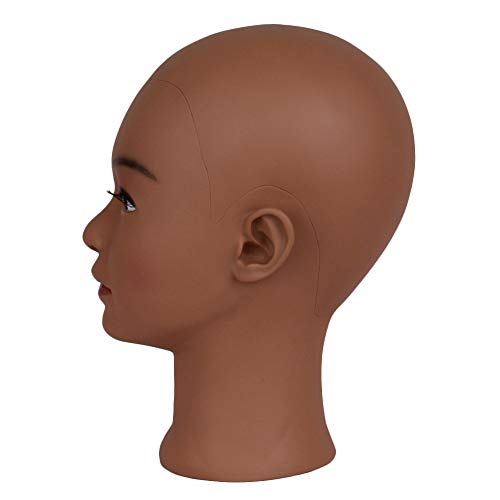 HAIR WAY Bald Mannequin Head Female Professional Cosmetology Head Make up Doll Head for Wig Making, Displaying, Eyeglasses, Hair with T-pins (Dark Brown)