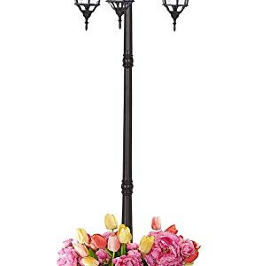 Westcharm Portable 3-Head LED Solar Light Planter for Backyard Patio Porch Outdoor Decoration - 6.7 ft. (80 in.) Black Solar Street Lamp with Planter