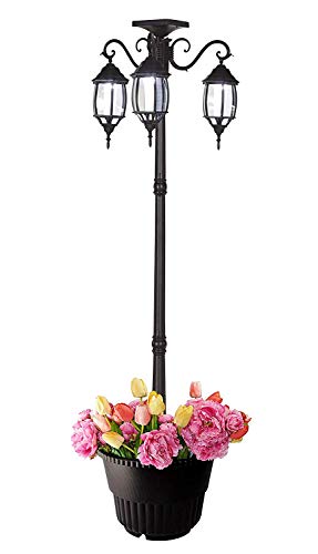 Westcharm Portable 3-Head LED Solar Light Planter for Backyard Patio Porch Outdoor Decoration - 6.7 ft. (80 in.) Black Solar Street Lamp with Planter