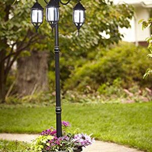 Westcharm Portable 3-Head LED Solar Light Planter for Backyard Patio Porch Outdoor Decoration - 6.7 ft. (80 in.) Black Solar Street Lamp with Planter