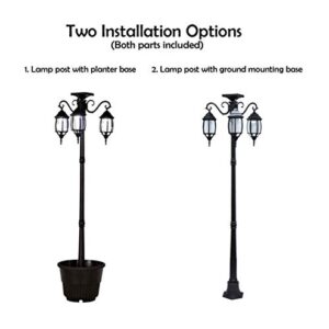 Westcharm Portable 3-Head LED Solar Light Planter for Backyard Patio Porch Outdoor Decoration - 6.7 ft. (80 in.) Black Solar Street Lamp with Planter