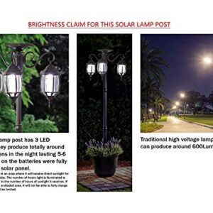 Westcharm Portable 3-Head LED Solar Light Planter for Backyard Patio Porch Outdoor Decoration - 6.7 ft. (80 in.) Black Solar Street Lamp with Planter