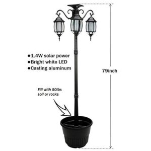 Westcharm Portable 3-Head LED Solar Light Planter for Backyard Patio Porch Outdoor Decoration - 6.7 ft. (80 in.) Black Solar Street Lamp with Planter