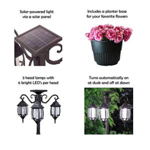 Westcharm Portable 3-Head LED Solar Light Planter for Backyard Patio Porch Outdoor Decoration - 6.7 ft. (80 in.) Black Solar Street Lamp with Planter