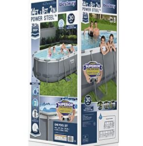 Bestway Power Steel 14' x 8'2" x 39.5" Oval Above Ground Pool Set | Includes 530gal Filter Pump, Ladder, ChemConnect Dispener