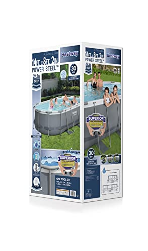 Bestway Power Steel 14' x 8'2" x 39.5" Oval Above Ground Pool Set | Includes 530gal Filter Pump, Ladder, ChemConnect Dispener