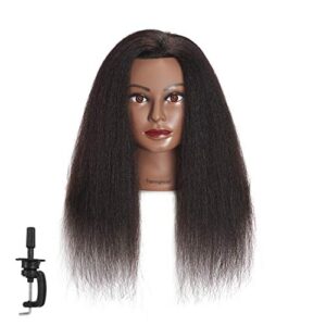 traininghead 100% real hair mannequin head training head cosmetology doll head manikin practice head hairdresser with free clamp holder female (black hair a)