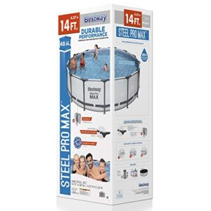 Bestway Steel Pro MAX 14 Foot x 48 Inch Round Metal Frame Above Ground Outdoor Swimming Pool Set with 1,000 Filter Pump, Ladder, and Cover……