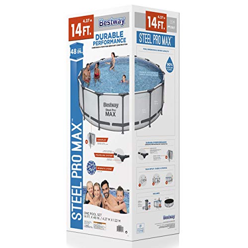 Bestway Steel Pro MAX 14 Foot x 48 Inch Round Metal Frame Above Ground Outdoor Swimming Pool Set with 1,000 Filter Pump, Ladder, and Cover……