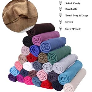 Harewom Black Hair Wrap for Women Long Stretch Jersey Head Scarf Summer Breathable Lightweight Turban Solid Color