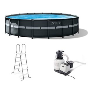 Intex Ultra XTR Frame 18' x 52" Above Ground Swimming Pool with Sand Filter Pump, Ladder, Cover, & Maintenance Accessory Kit with Vacuum and Skimmer