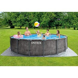 Intex Greywood Prism Frame 15' x 48" Round Above Ground Outdoor Swimming Pool Set with 1000 GPH Filter Pump, Ladder, Ground Cloth, and Pool Cover