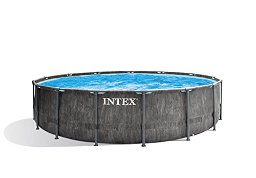 Intex Greywood Prism Frame 15' x 48" Round Above Ground Outdoor Swimming Pool Set with 1000 GPH Filter Pump, Ladder, Ground Cloth, and Pool Cover