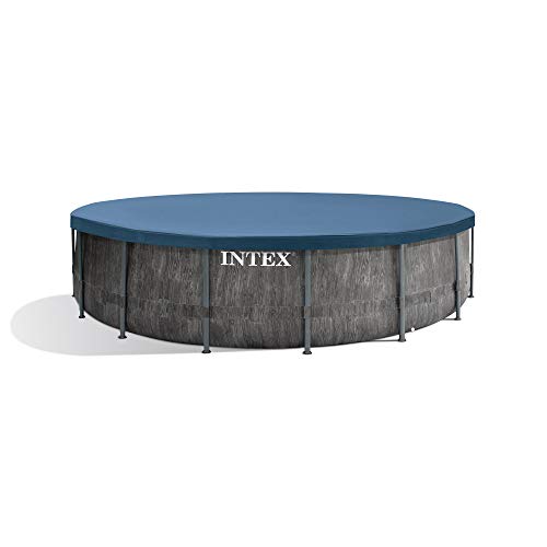 Intex Greywood Prism Frame 15' x 48" Round Above Ground Outdoor Swimming Pool Set with 1000 GPH Filter Pump, Ladder, Ground Cloth, and Pool Cover