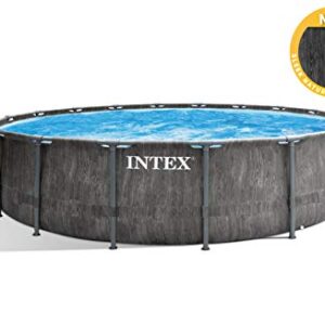 Intex Greywood Prism Frame 15' x 48" Round Above Ground Outdoor Swimming Pool Set with 1000 GPH Filter Pump, Ladder, Ground Cloth, and Pool Cover