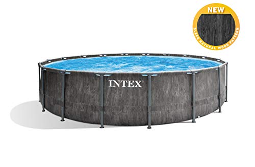 Intex Greywood Prism Frame 15' x 48" Round Above Ground Outdoor Swimming Pool Set with 1000 GPH Filter Pump, Ladder, Ground Cloth, and Pool Cover