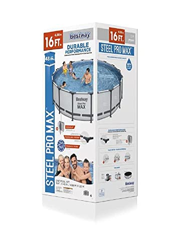 Bestway Steel Pro MAX 16 Foot x 48 Inch Round Metal Frame Above Ground Outdoor Swimming Pool Set with 1,000 Filter Pump, Ladder, and Cover