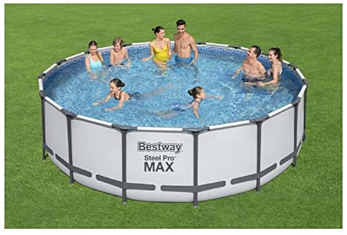 Bestway Steel Pro MAX 16 Foot x 48 Inch Round Metal Frame Above Ground Outdoor Swimming Pool Set with 1,000 Filter Pump, Ladder, and Cover