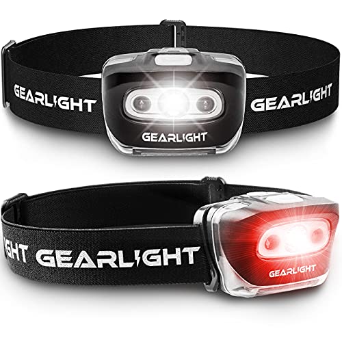 GearLight LED Head Lamp - Pack of 2 Outdoor Flashlight Headlamps w/Adjustable Headband for Adults and Kids - Hiking & Camping Gear Essentials - S500