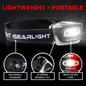 GearLight LED Head Lamp - Pack of 2 Outdoor Flashlight Headlamps w/Adjustable Headband for Adults and Kids - Hiking & Camping Gear Essentials - S500