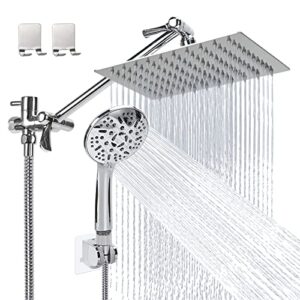 rain shower head with handheld, lanhado 8” high pressure rainfall shower head with 11” extension arm, 9 settings handheld shower heads with holder & hose, anti-leak waterfall showerhead, chrome