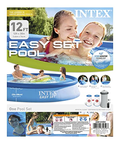 INTEX 28131EH Easy Set 12 Feet x 30 Inch Inflatable Puncture Resistant Above Ground Swimming Pool|Cartridge Filter Pump Included